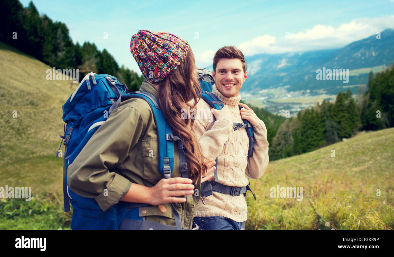 Man woman couple backpacks hi-res stock photography and images - Alamy