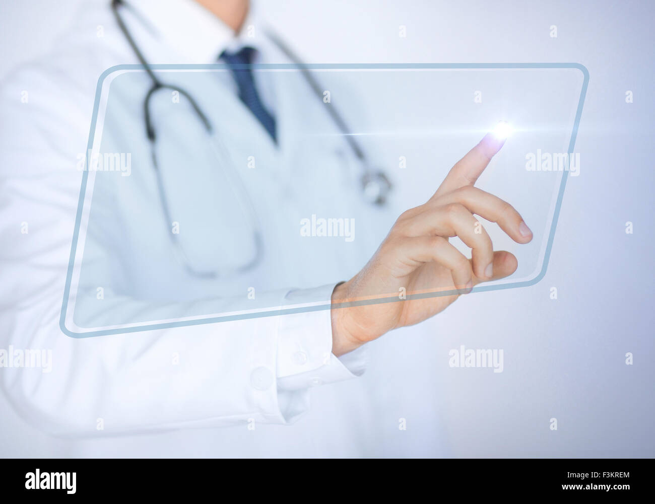 male hand touching virtual screen Stock Photo - Alamy