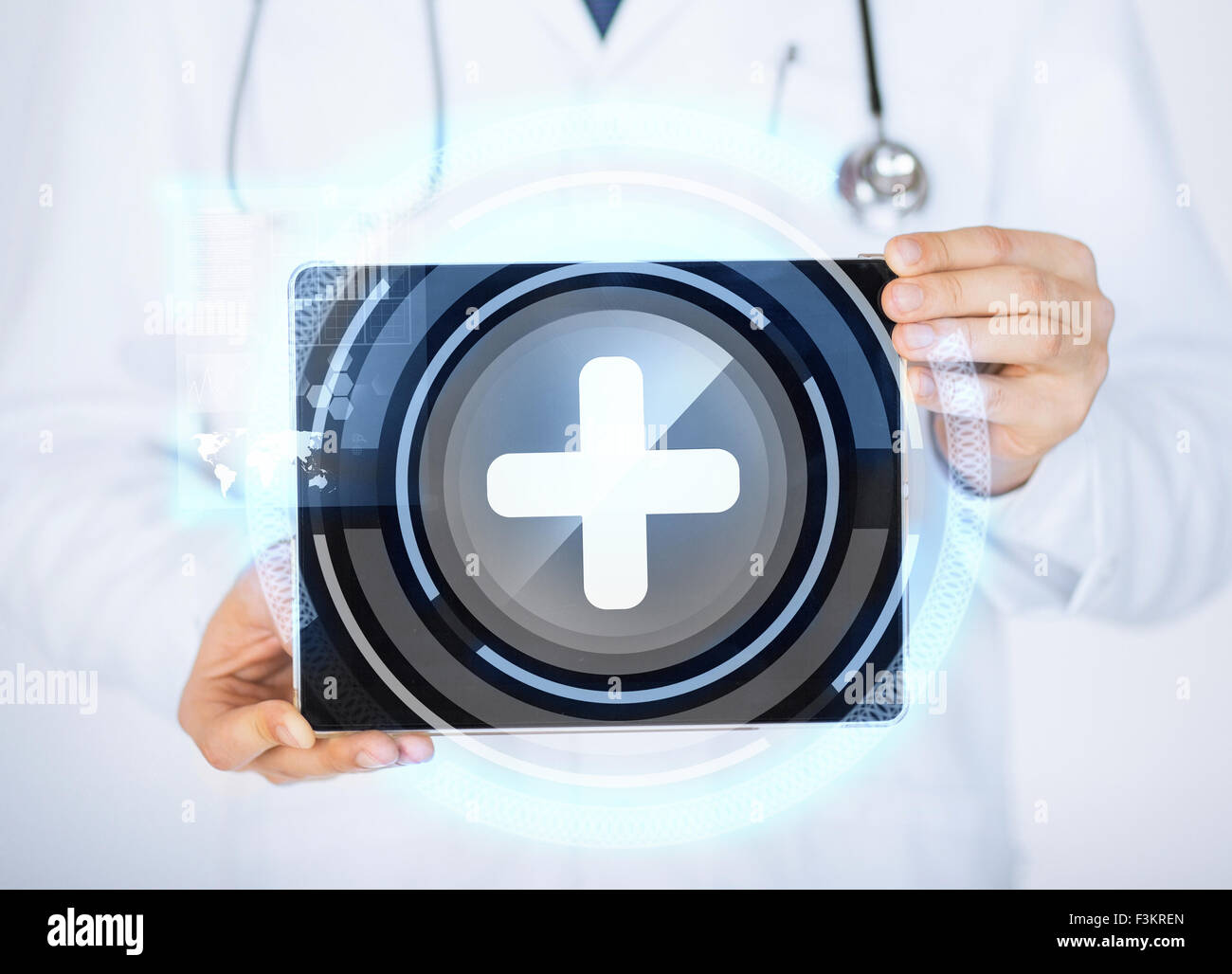 male doctor holding tablet pc with medical app Stock Photo - Alamy