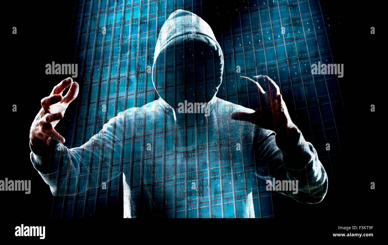 Hacker hacking hologram computer network Stock Photo - Alamy