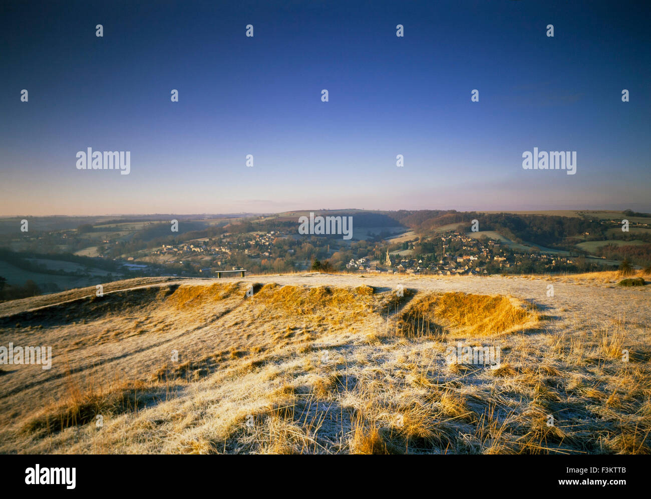 View towards Woodchester from Minchinhampton common, Gloucestershire ...