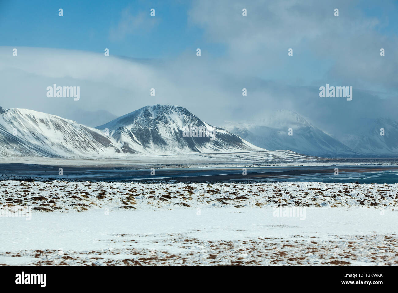 Snowy mountain landscape, Iceland Stock Photo - Alamy