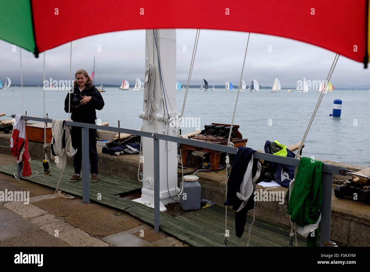 Cowes Week, 2015, Isle of Wight flag officers signal for the firing of ...