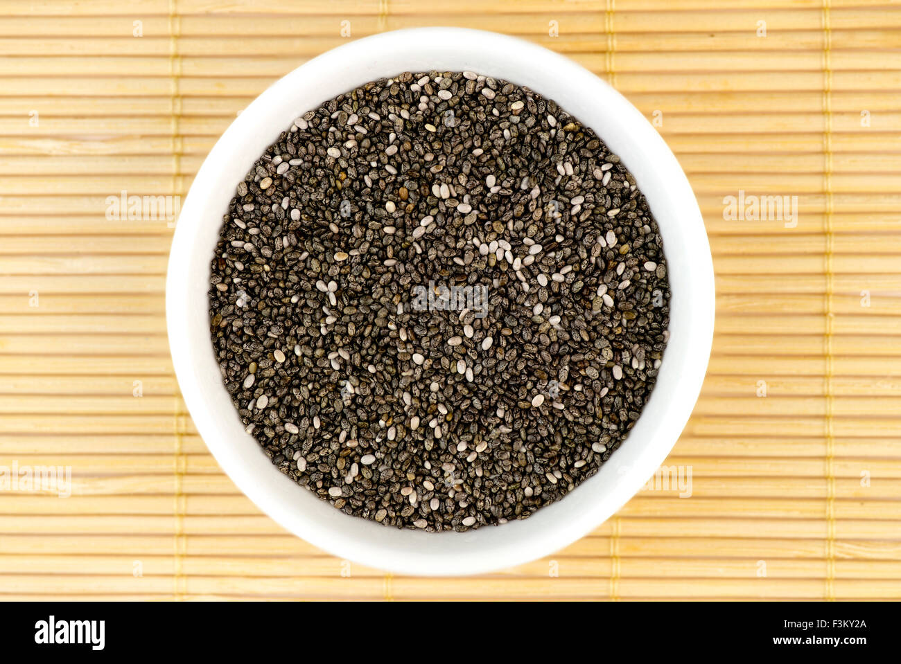 Aerial closeup of chia seeds on bamboo mat Stock Photo - Alamy