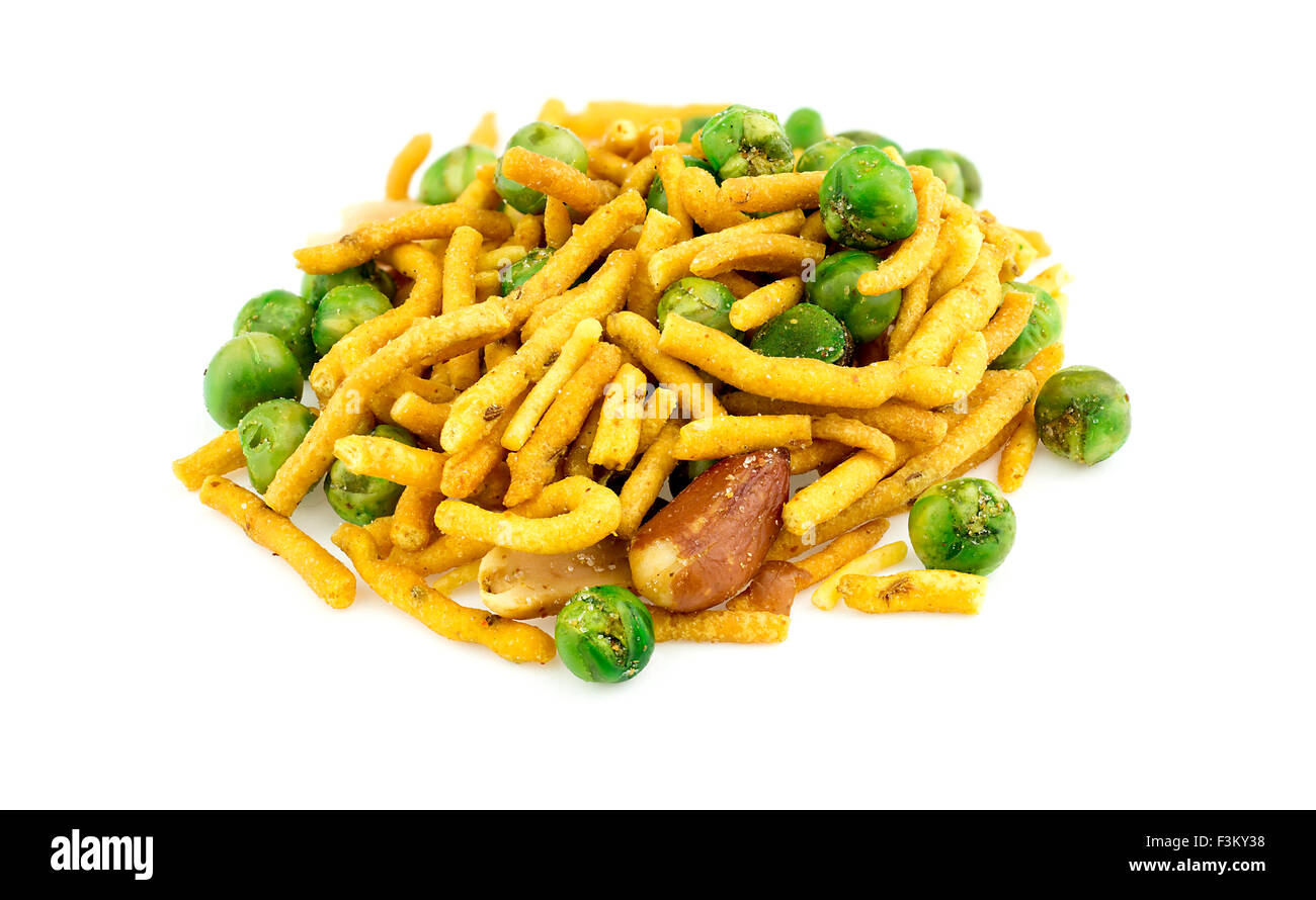 Isolated shot of Indian Punjabi bhuja snack against a white background ...