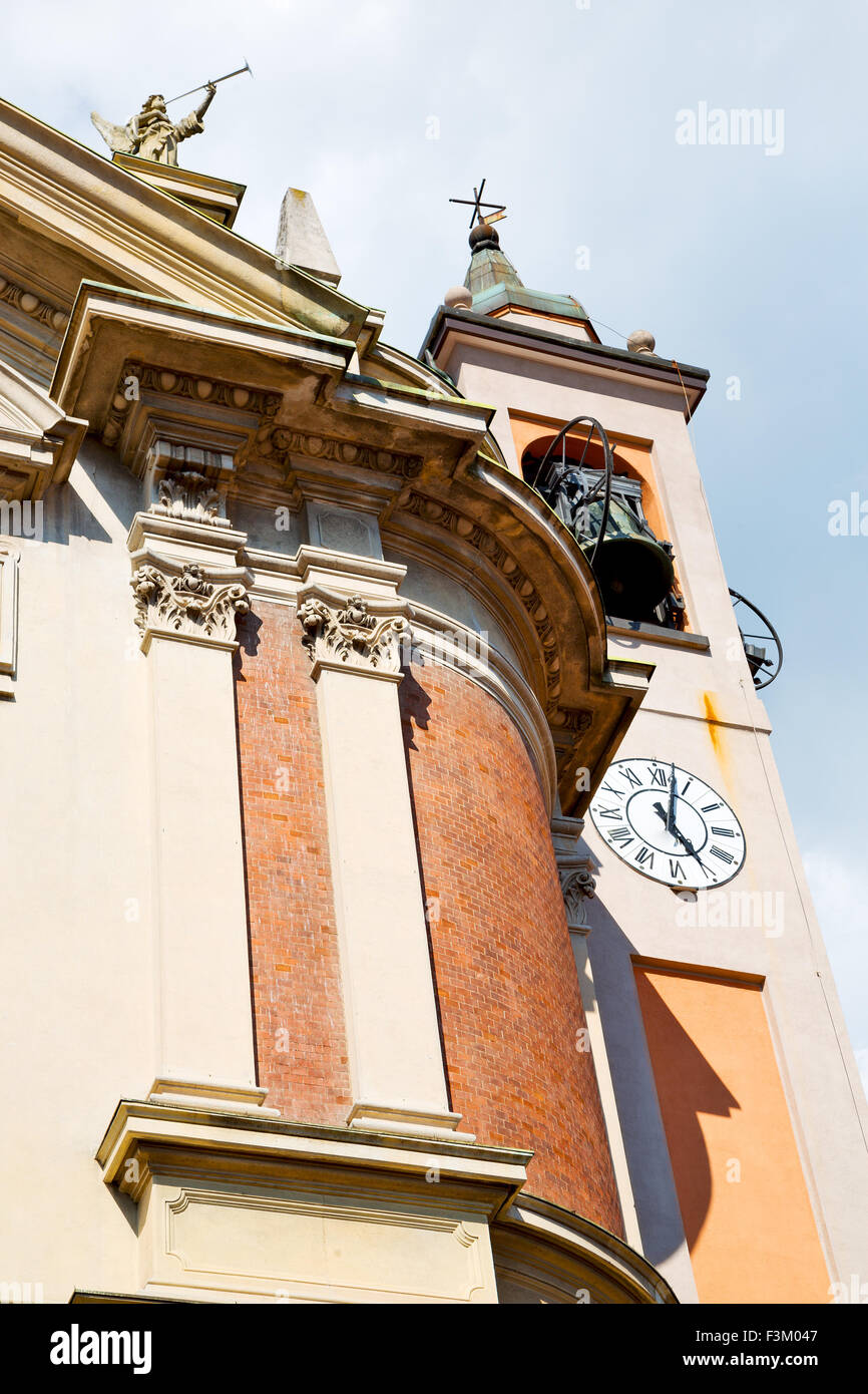 ancien clock tower in italy europe old stone and bell Stock Photo - Alamy