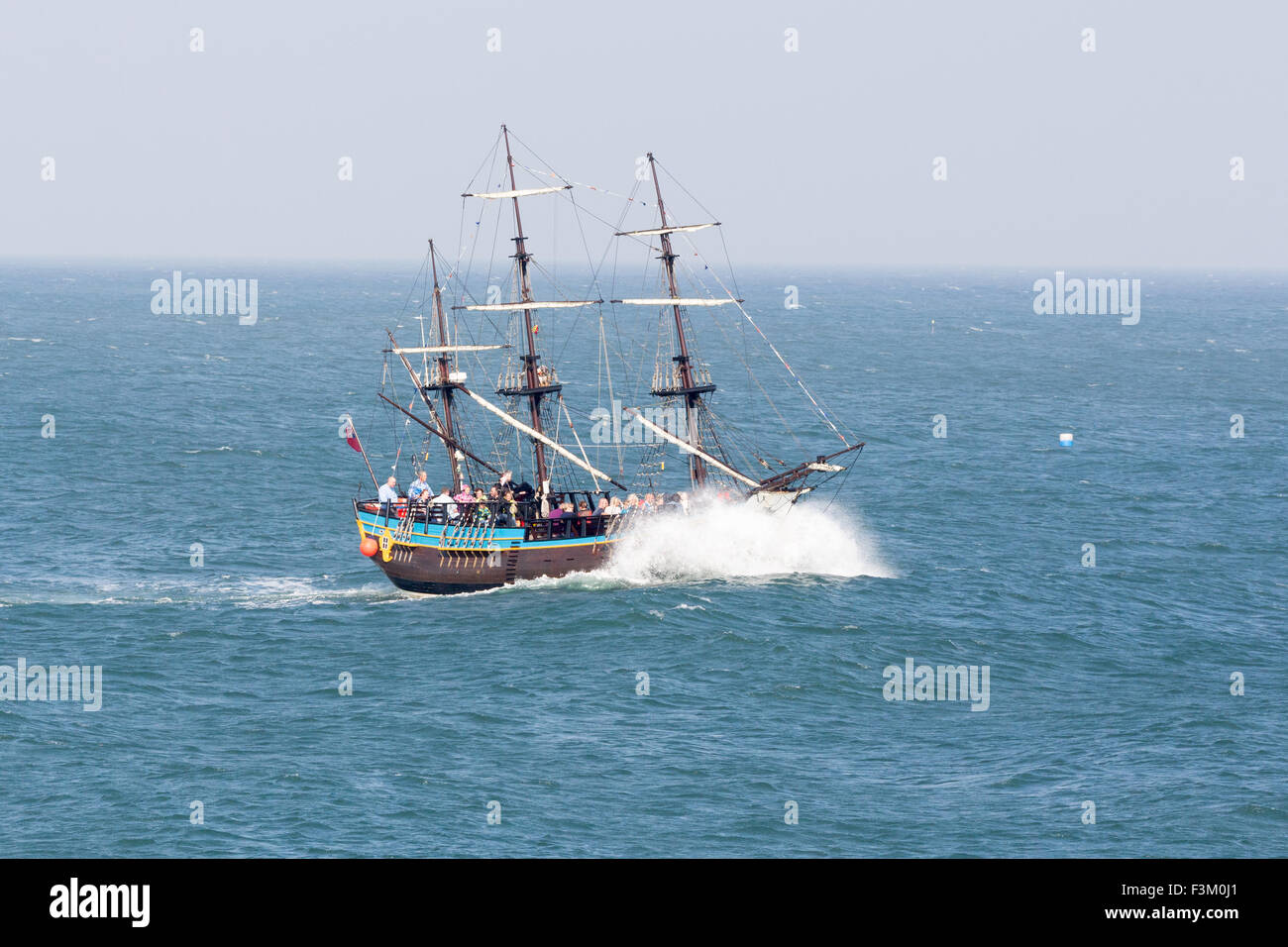 looking out to the North sea with the replica of HMS Endeavour at ...