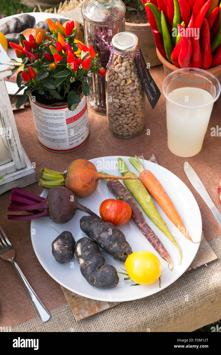 Vegetable and fruit display table at an Autumn Show. UK Stock Photo - Alamy