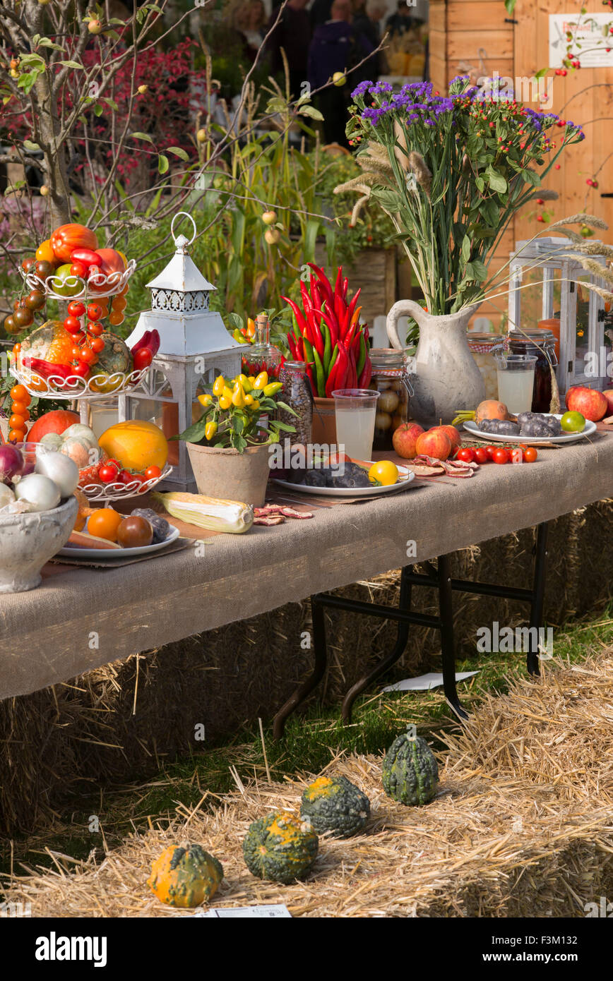 Vegetable and fruit display table at an autumn show. UK Stock Photo - Alamy