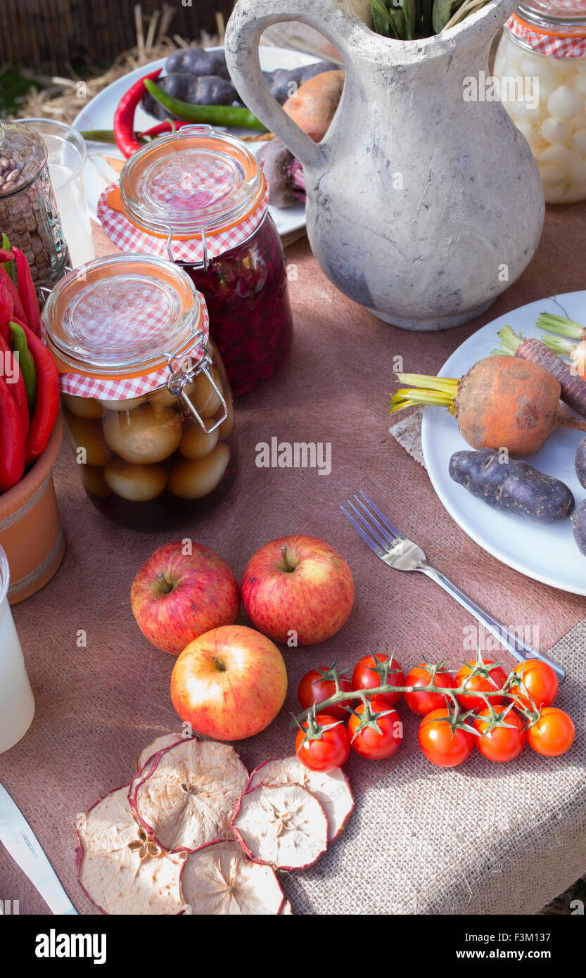 Vegetable and fruit display table at an autumn show. UK Stock Photo - Alamy
