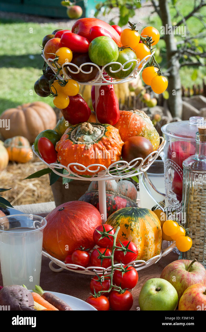 Vegetable and fruit display table at an autumn show. UK Stock Photo - Alamy