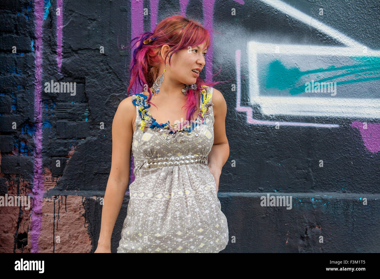 Young beautiful girl in harajuku style with colorful hair and freaky ...