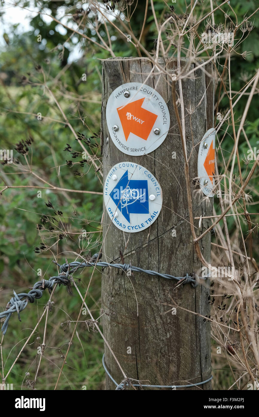 Byway and footpath signs on a post in a field Stock Photo - Alamy