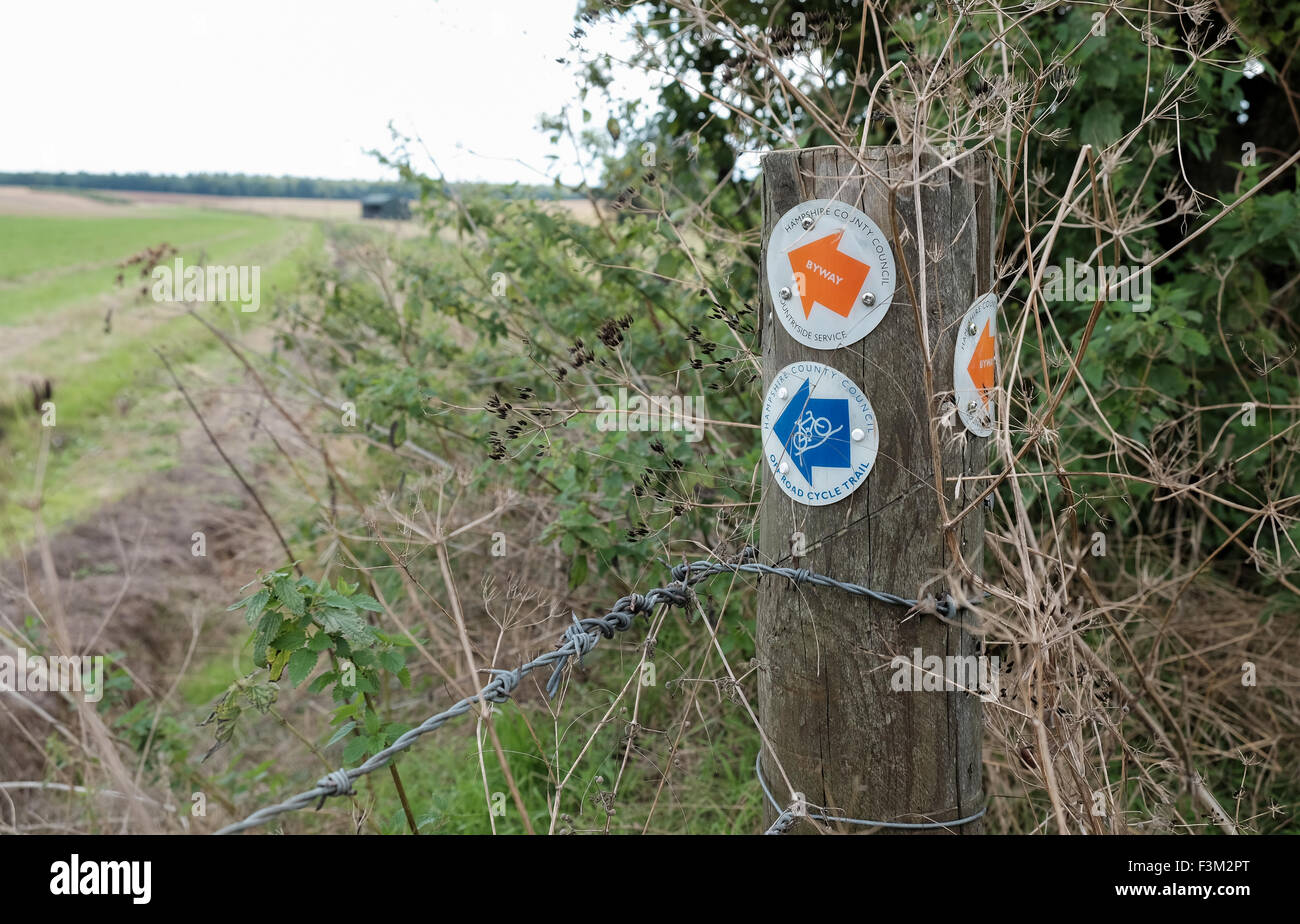 Byway and footpath signs on a post in a field Stock Photo - Alamy