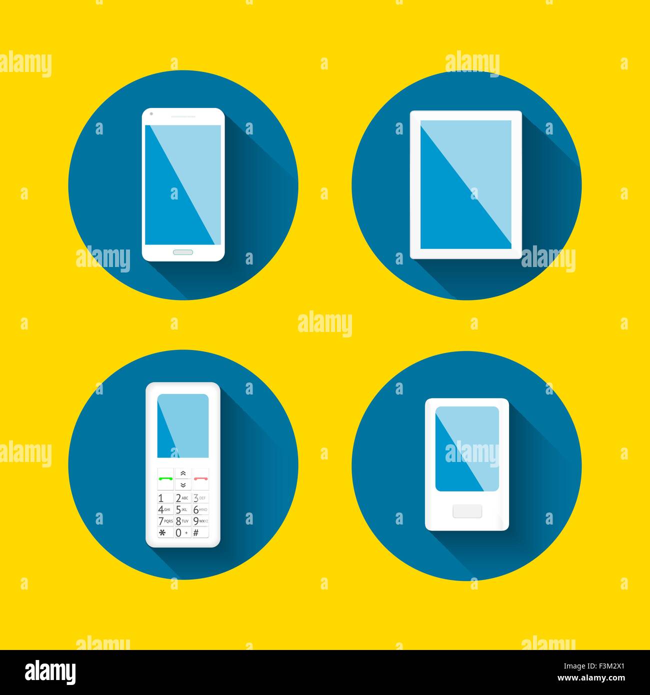 Mobile electronic devices longshadow with background color icon set ...