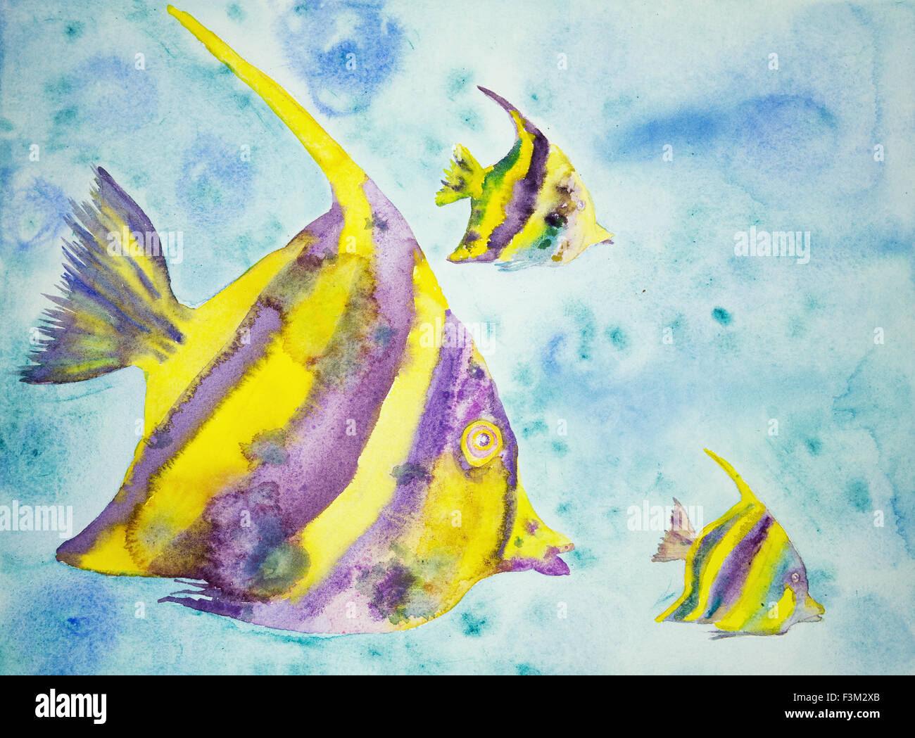 Yellow and purple fantasy fish. The dabbing technique gives a soft ...