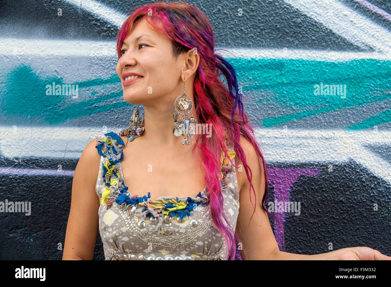 Young beautiful girl in harajuku style with colorful hair and freaky ...