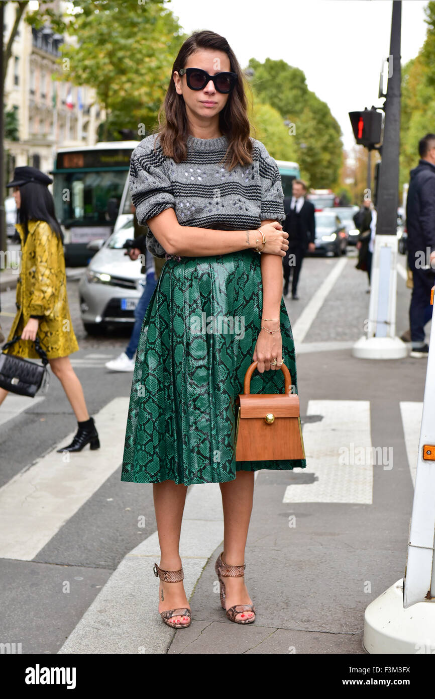 Natasha Goldenberg posing outside of the Miu Miu runway show during ...