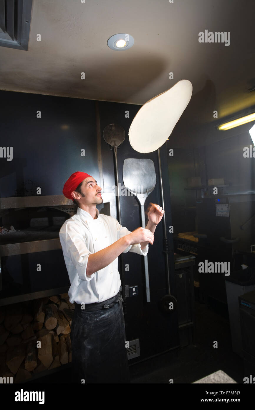 Pizza dough throwing, Strada, Italian chain restaurant, Covent Garden ...