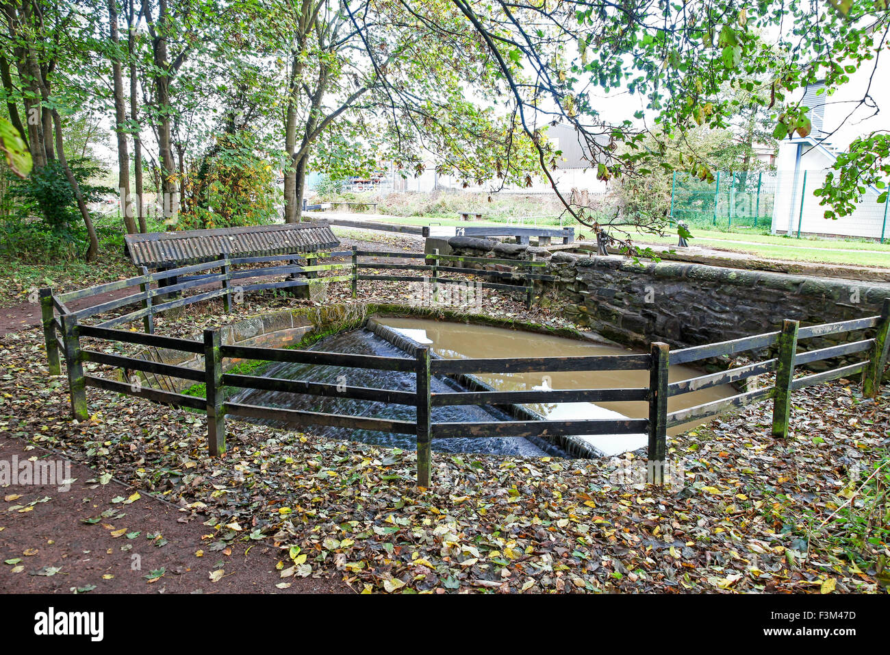 A canal overflow on the Shropshire Union Canal at Middlewich Cheshire ...