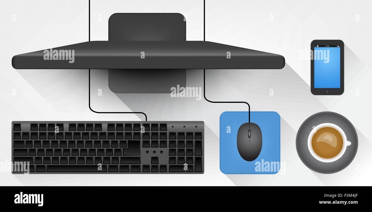 Vector Workplace with a computer. Top View Stock Vector Image & Art - Alamy