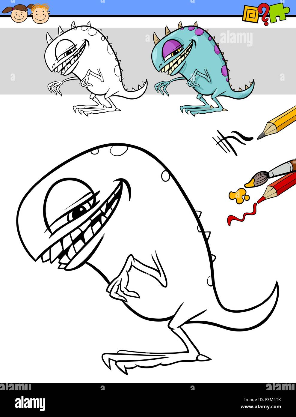 Cartoon Illustration of Drawing and Coloring Educational Task for ...