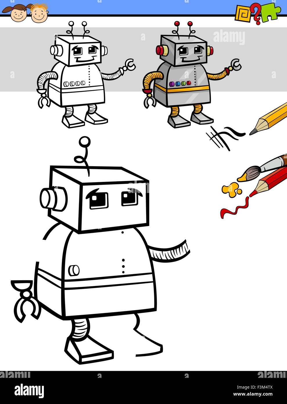 Cartoon Illustration of Drawing and Coloring Educational Task for ...