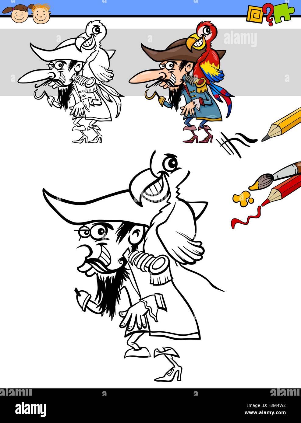 Cartoon Illustration of Drawing and Coloring Educational Task for ...