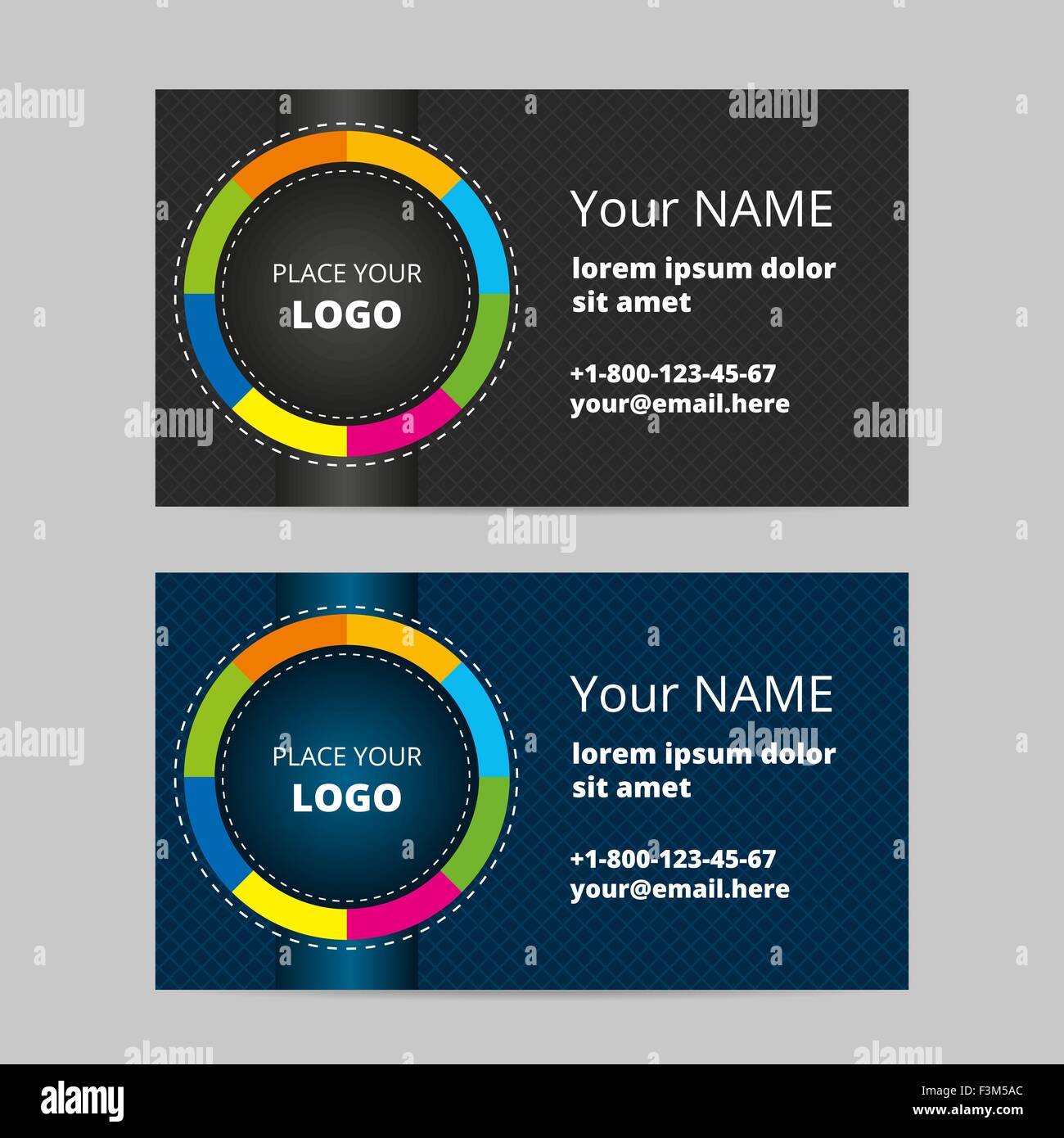 Multicolor business card vector template with black and blue background ...