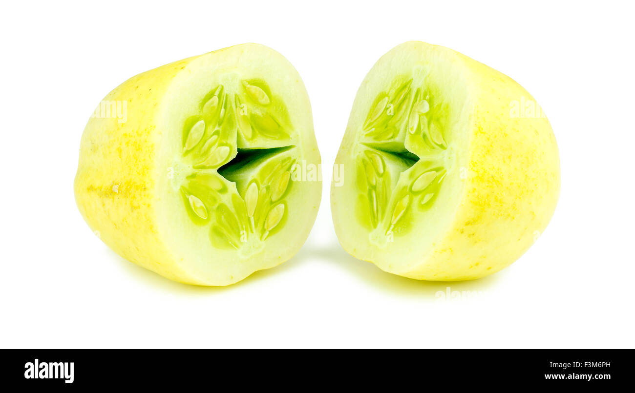 Crystal cucumber isolated on white cut in half Stock Photo - Alamy