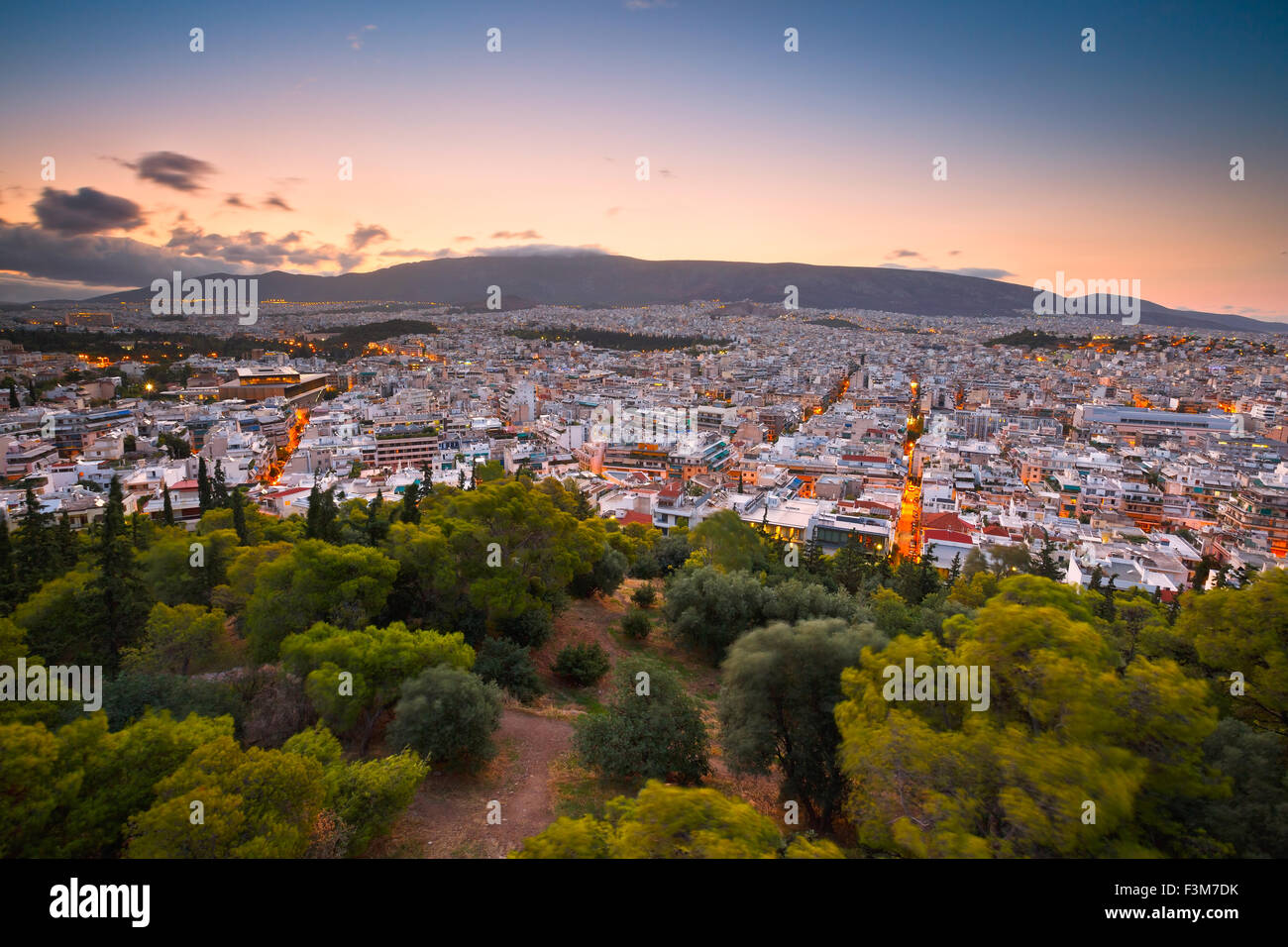 Morning view of Athens from Filopappou hill, Greece Stock Photo - Alamy