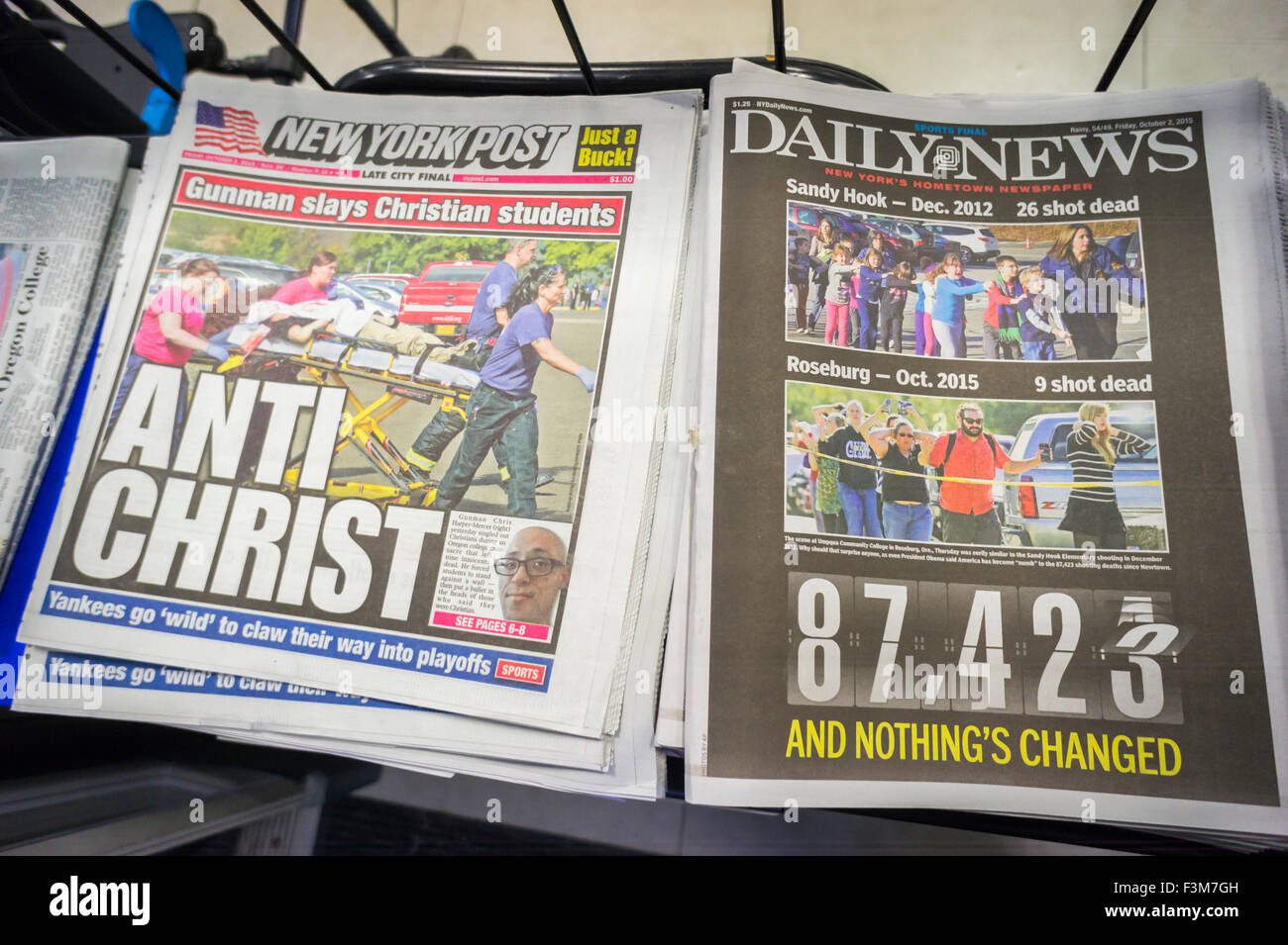 Front pages of the New York newspapers on Friday, October 2, 2015 ...