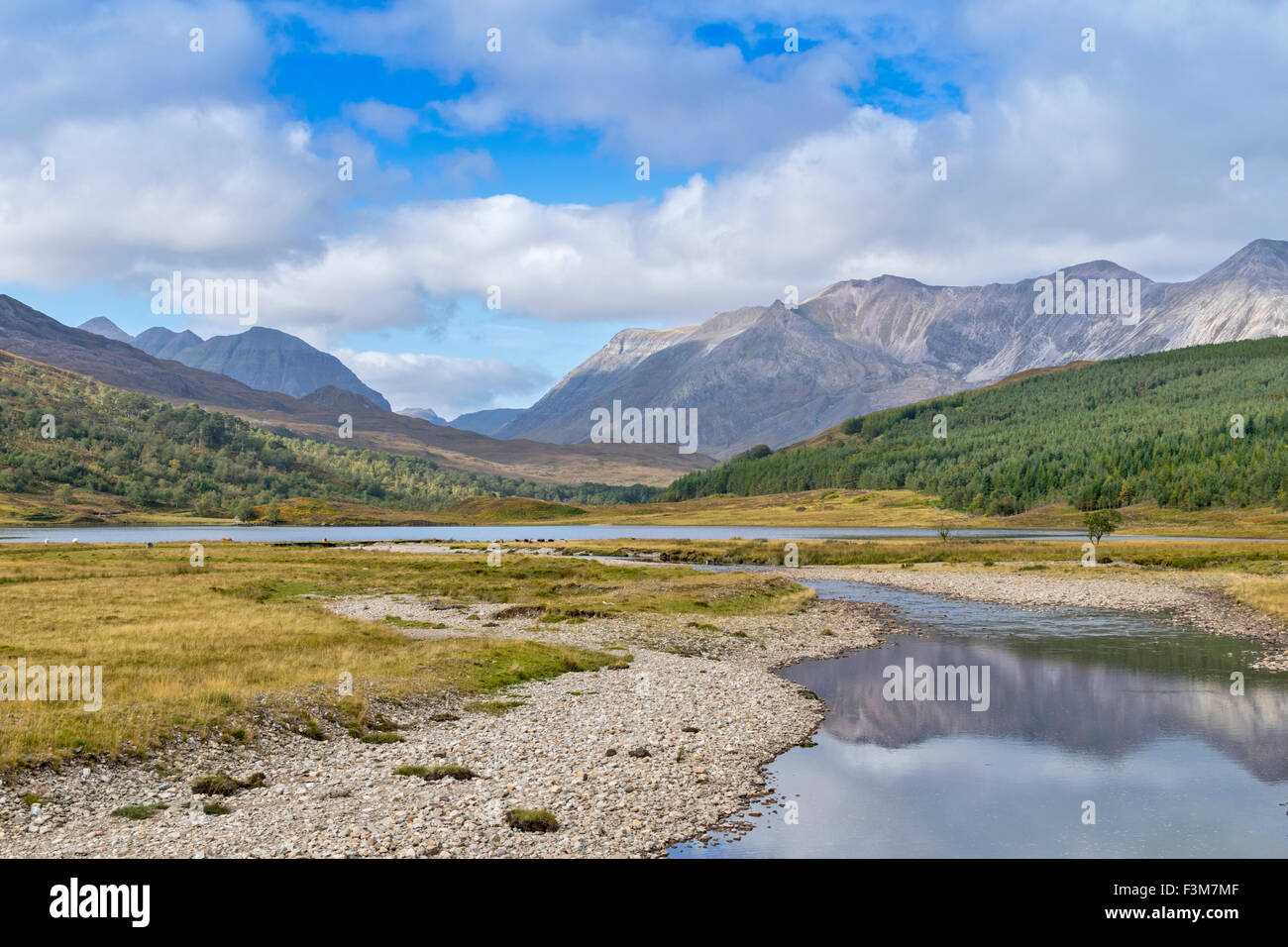 RIVER COULIN AND LOCH COULIN EARLY AUTUMN GLEN TORRIDON HIGHLANDS ...