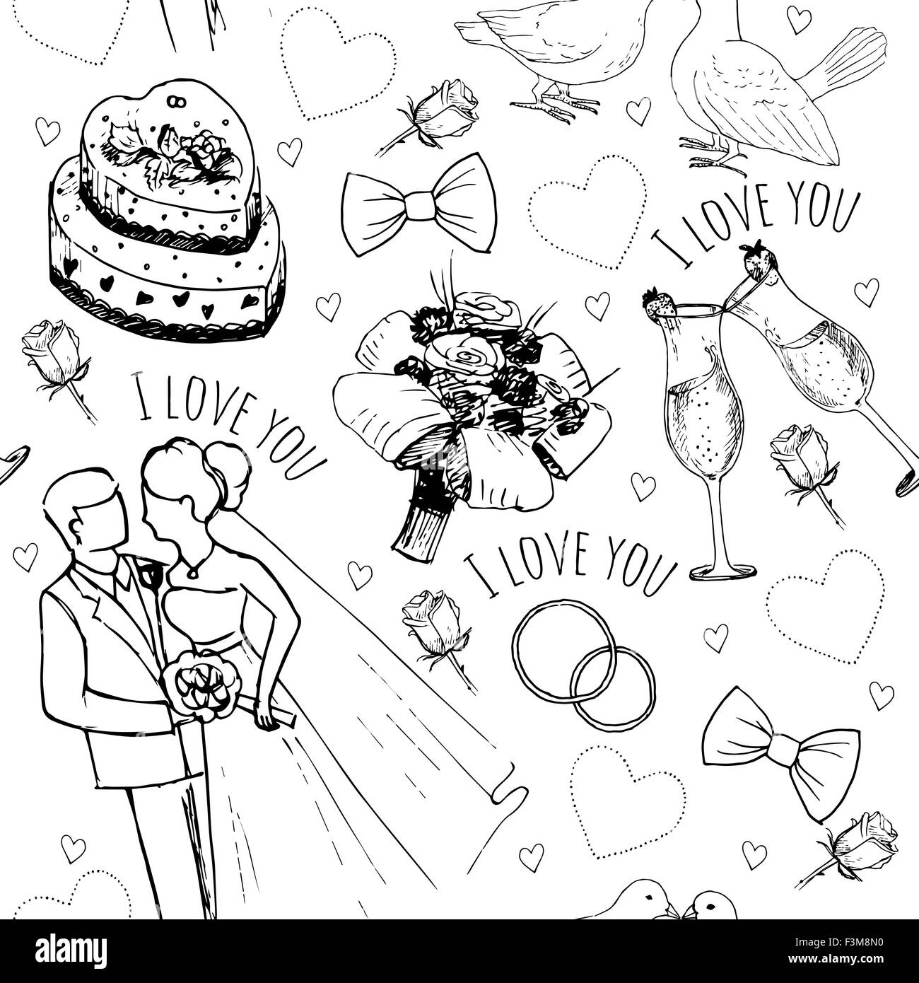 Wedding couple hand drawn Black and White Stock Photos & Images - Alamy