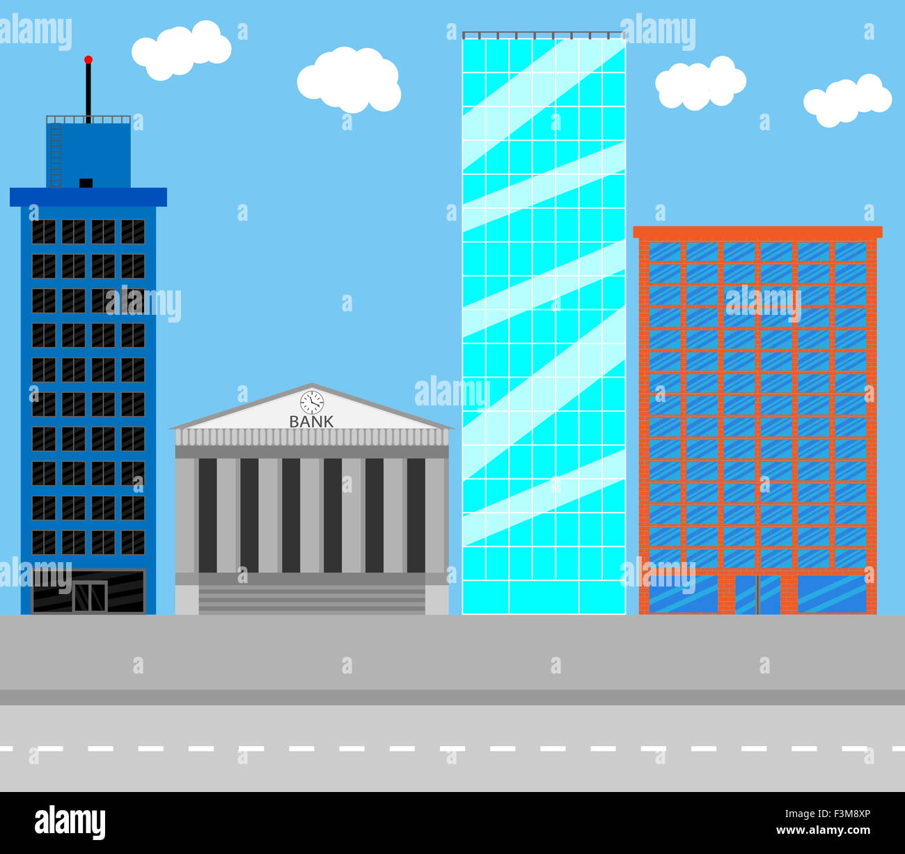 Business district. Architecture urban, bank and city, town structure ...