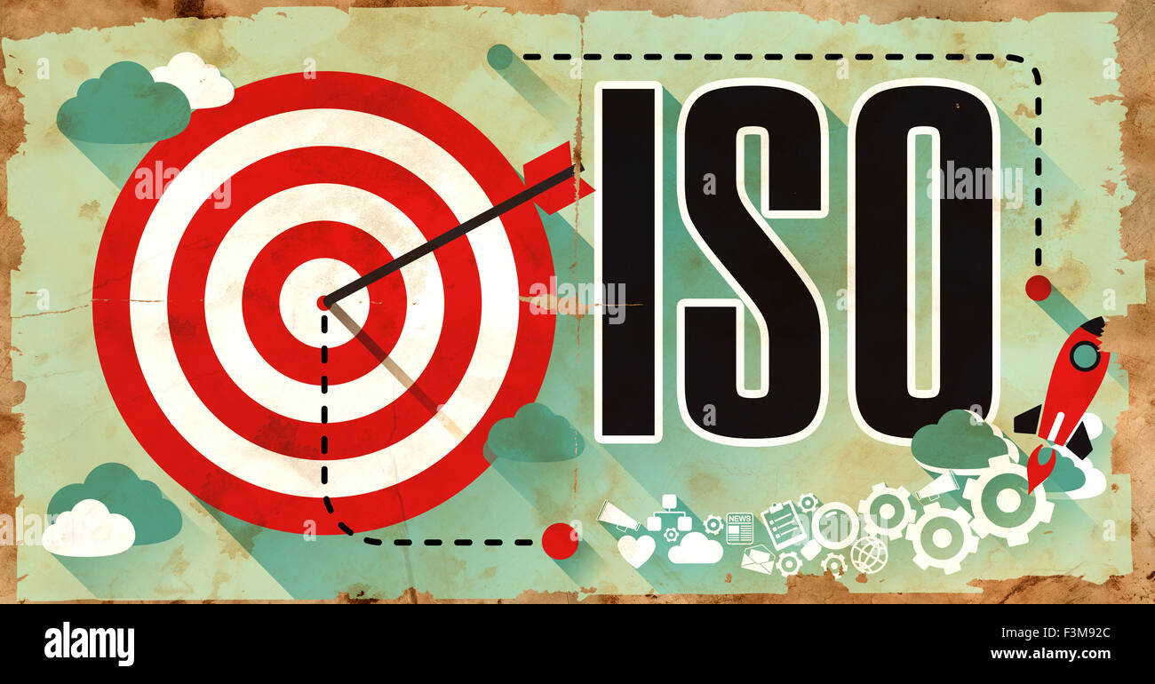 ISO Word on Poster in Grunge Design Stock Photo - Alamy
