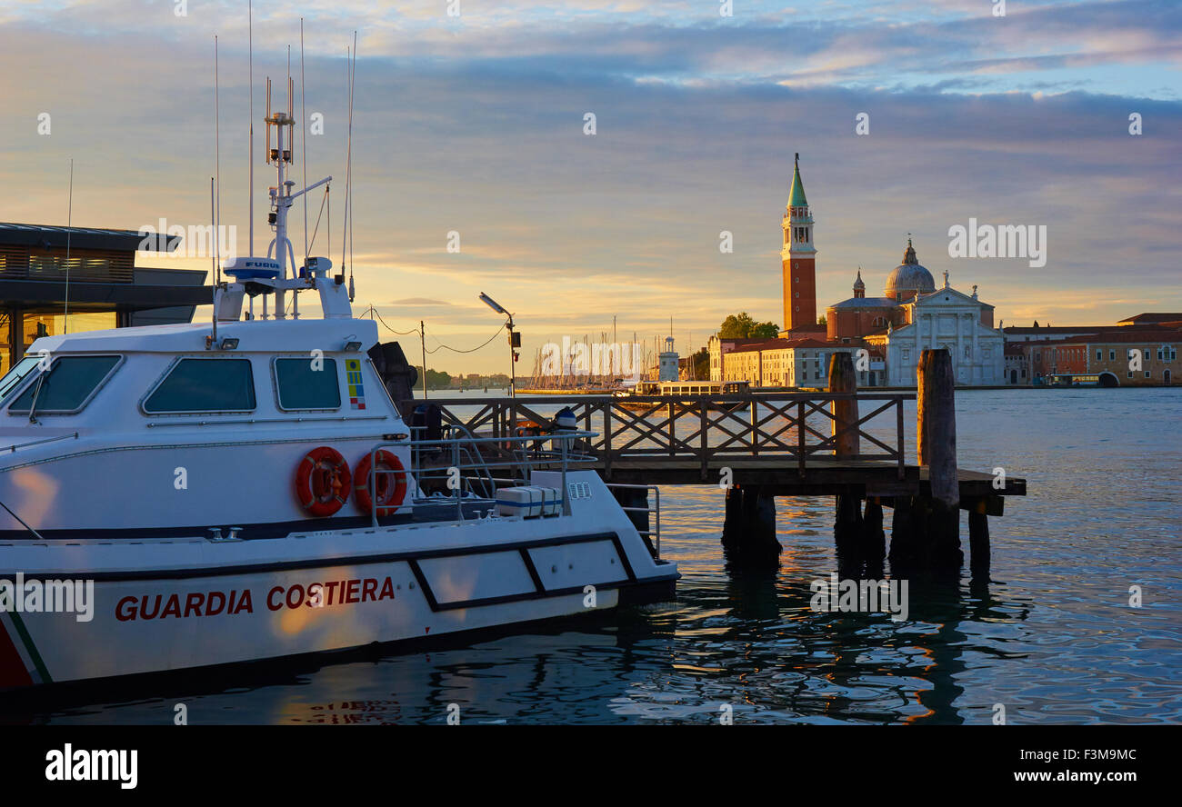 Guardia Costiera boat (Italian coast guard) moored at dawn with ...