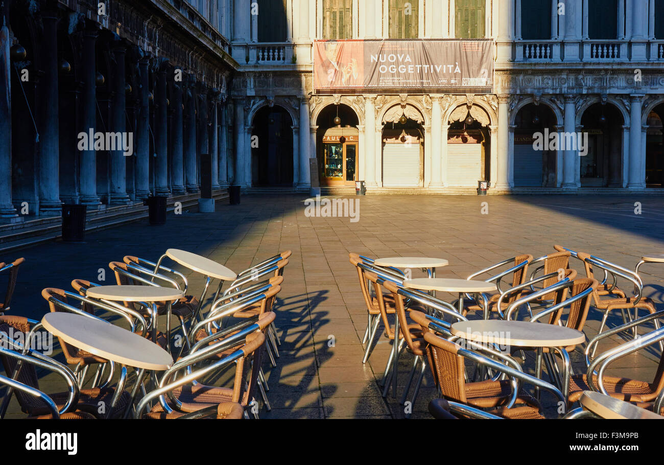 Dawn sunlight on an empty Piazza San Marco Venice Veneto Italy Europe ...