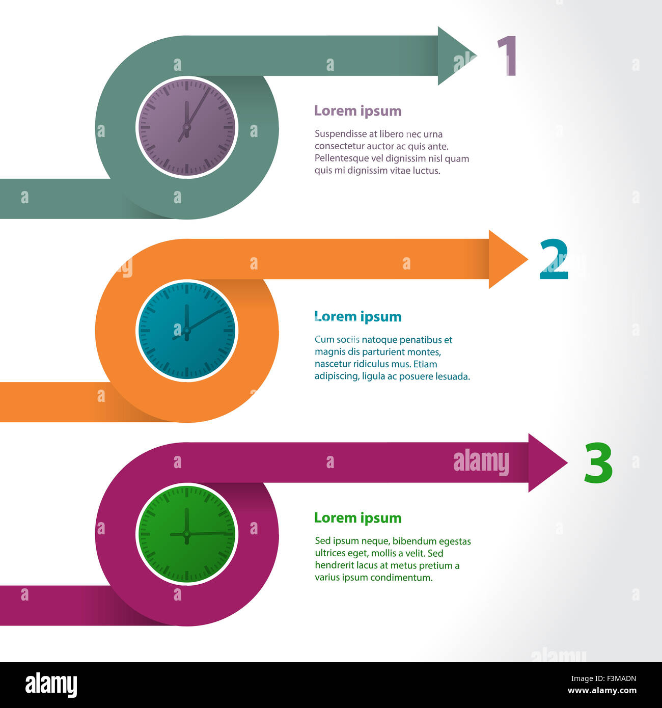 Curling arrows infographic design set with clock silhouettes Stock ...
