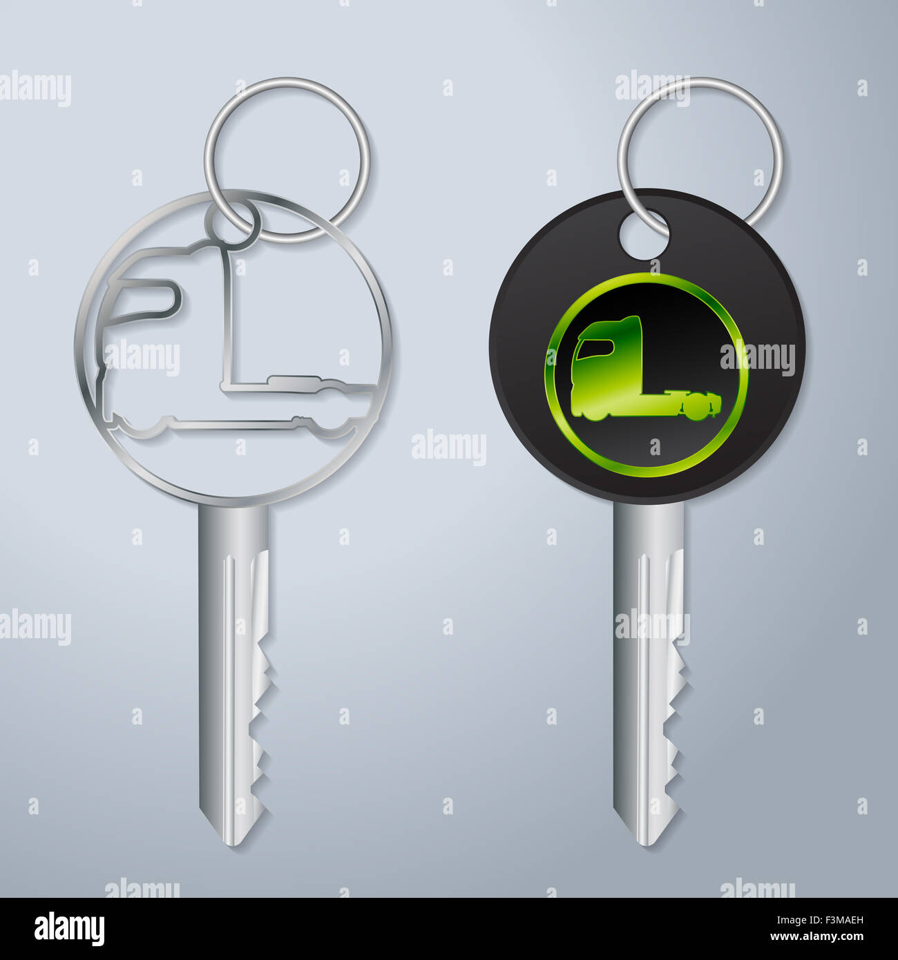 Truck key set of two with engraved truck tractor symbol Stock Photo - Alamy