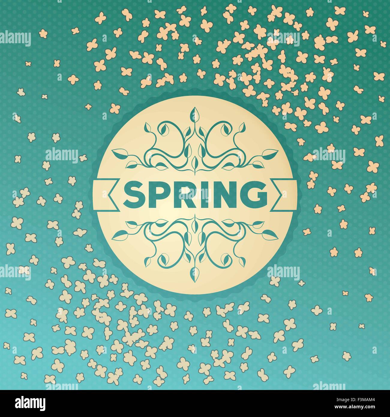 Spring label design with floral ornaments on flowers background. Vector ...