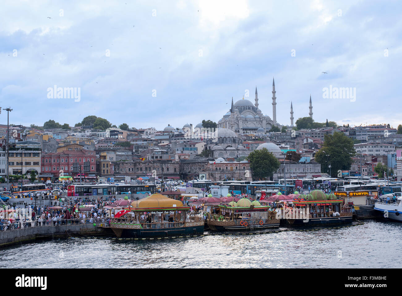 Looking across the water at floating fish restaurants near the Galata ...