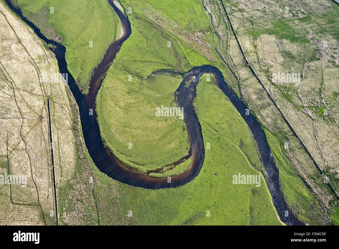 Aerial image of winding river through landscape Stock Photo - Alamy