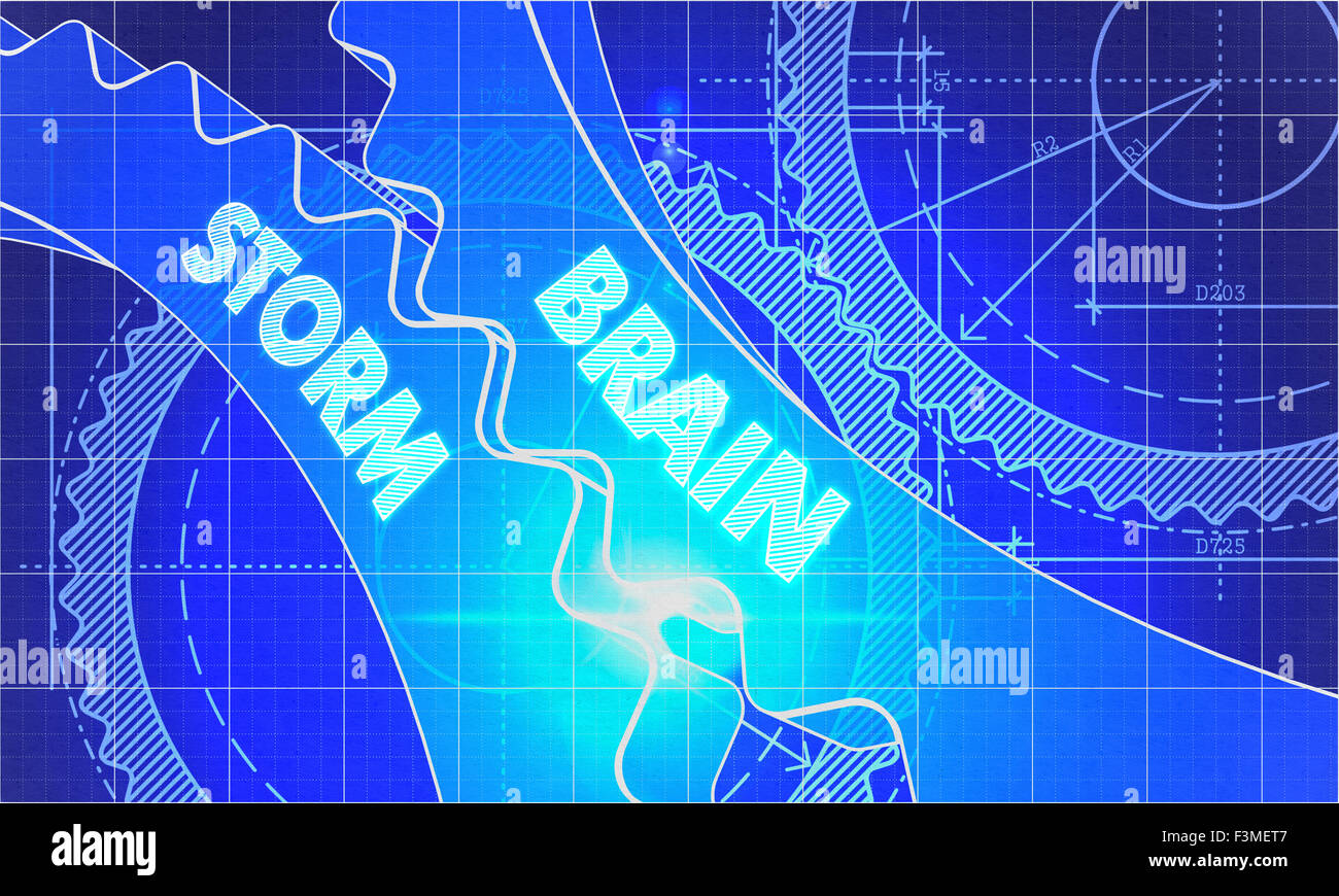 Brain Storm on the Gears. Blueprint Style Stock Photo - Alamy