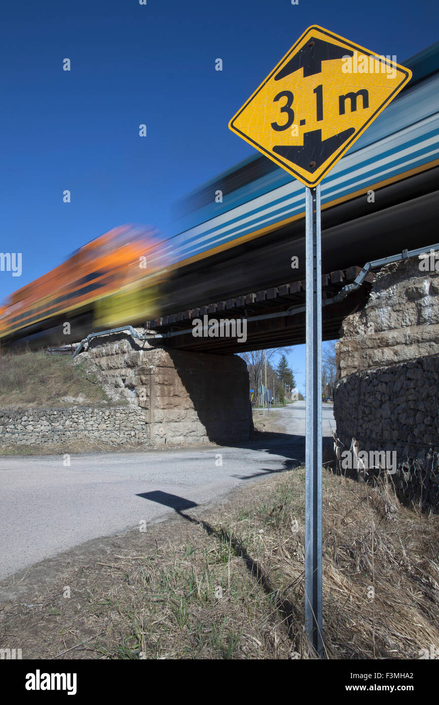 Ontario,Train,height restriction sign Stock Photo - Alamy