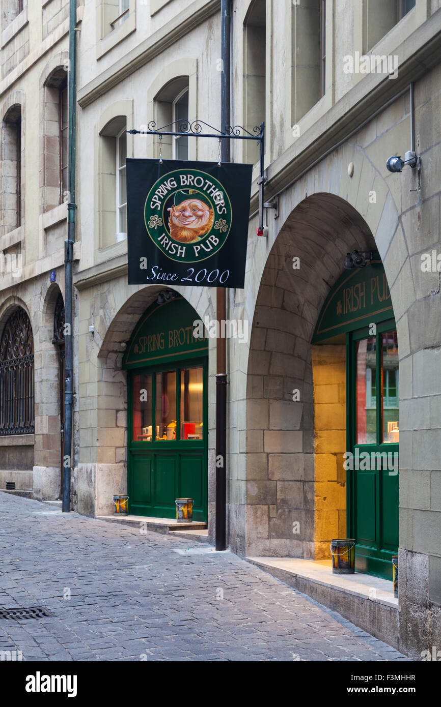 An Irish Pub in the narrow streets of the old town district of Geneva ...