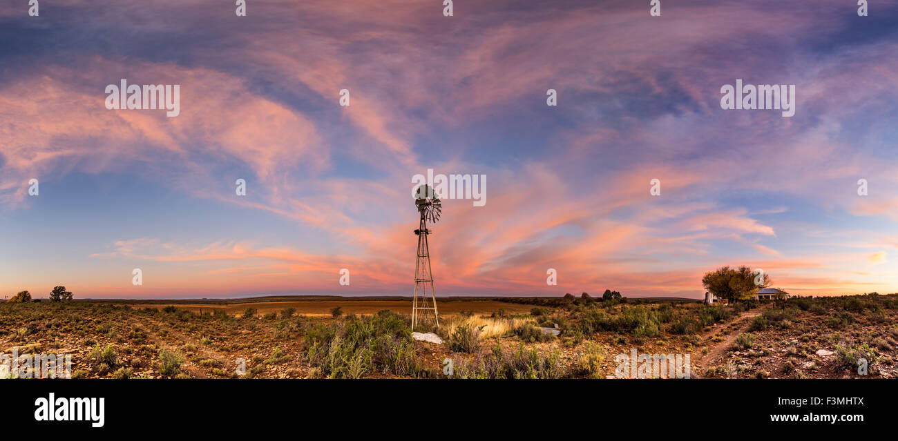 karoo panorama with windmill Stock Photo - Alamy