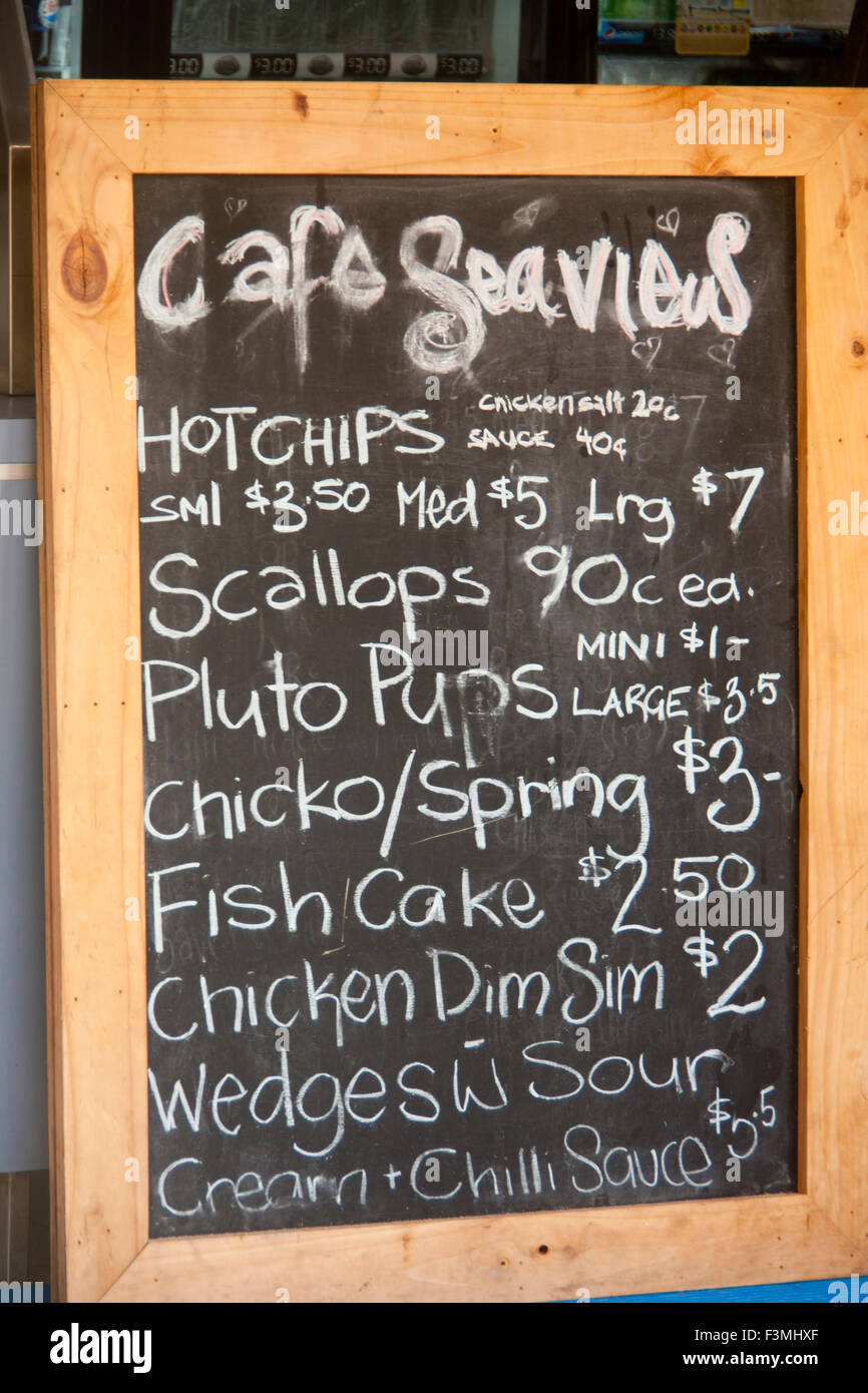 Australian cafe menu with typical Australian dishes such as chicko ...