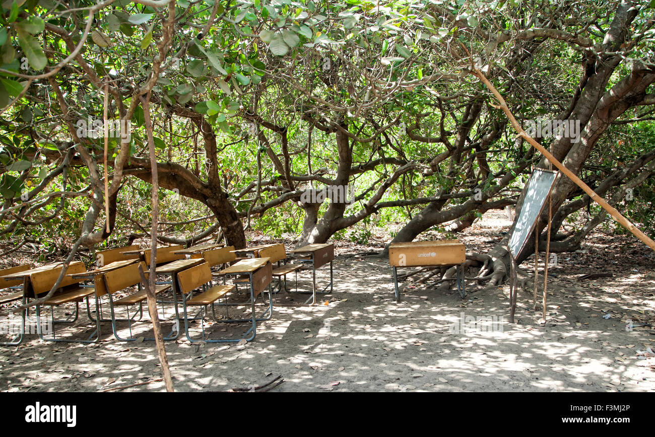 Open air school in rural Africa with benches donated by Unicef Stock ...