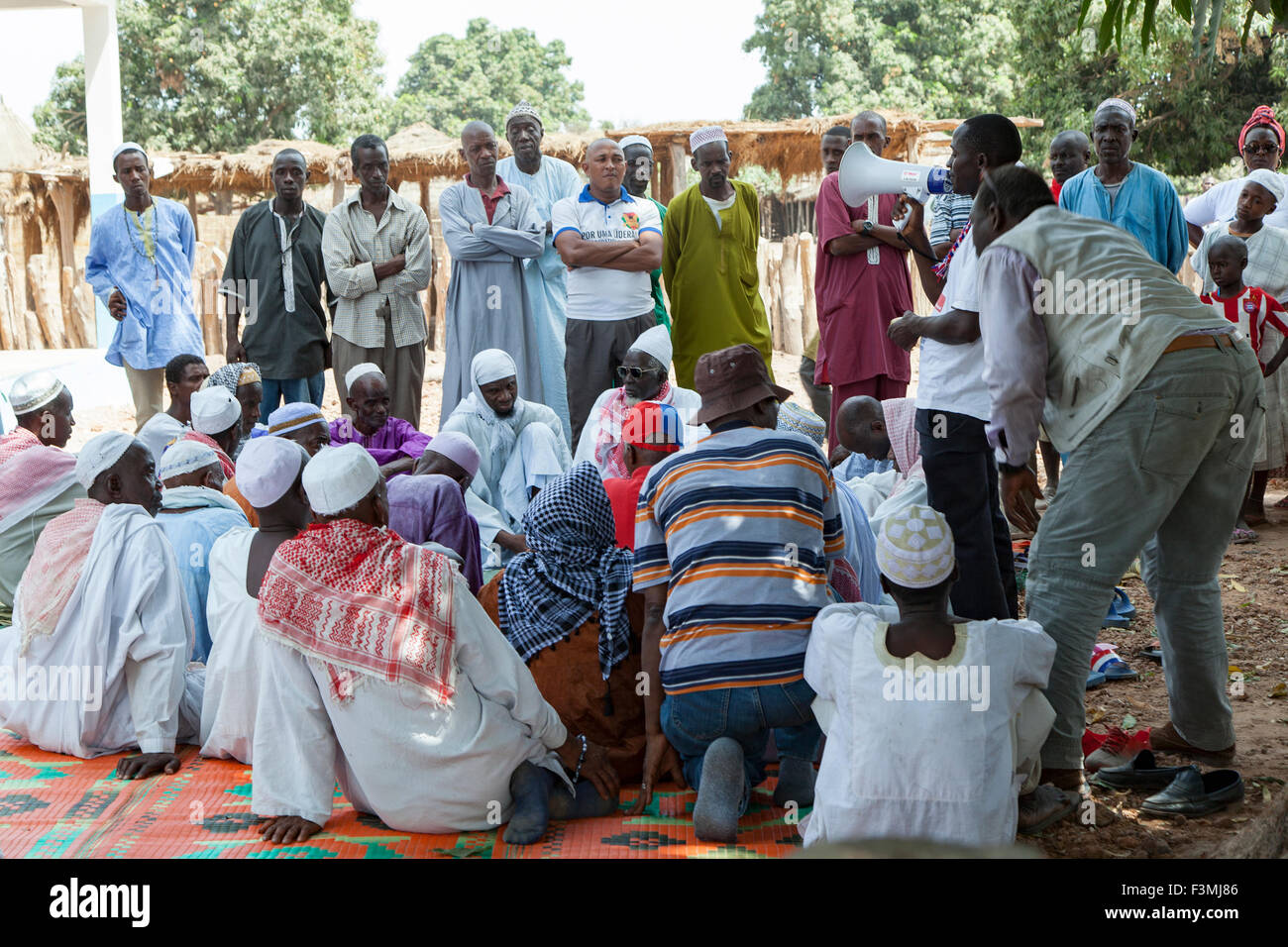 Village council meeting in rural Africa with campaign activists ...